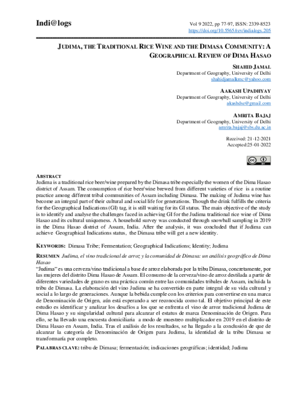 (PDF) Judima the Traditional Rice Wine and Dimasa Community: a ...