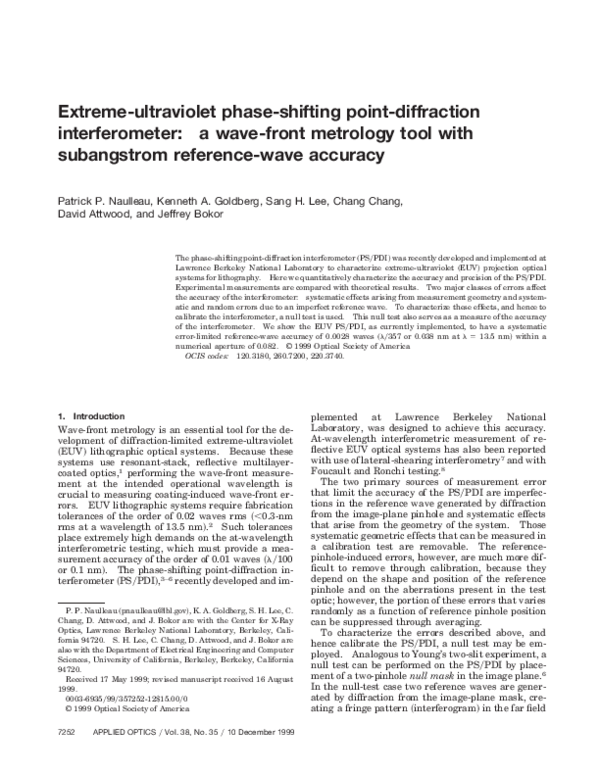(PDF) Extreme-ultraviolet phase-shifting point-diffraction interferometer: a wave-front ...