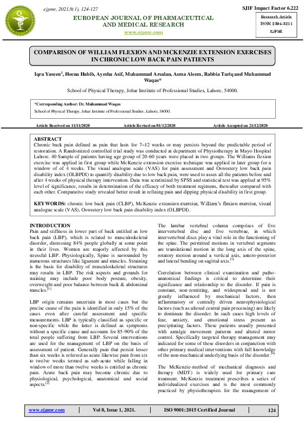 (PDF) comparison of william flexion and Mckenzie extension exercises in ...