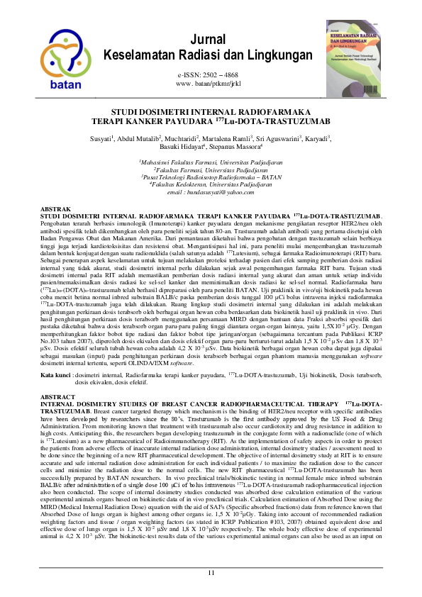 (PDF) Studi Dosimetri Internal Radiofarmaka Terapi Kanker Payudara 177 Lu-DOTA-Trastuzumab