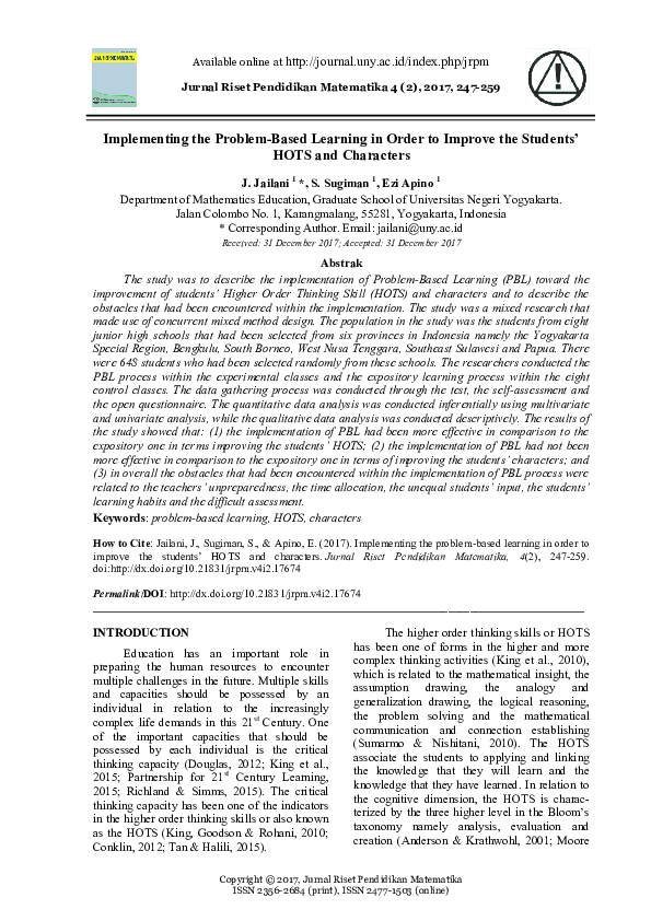 (PDF) Implementing the problem-based learning in order to improve the ...