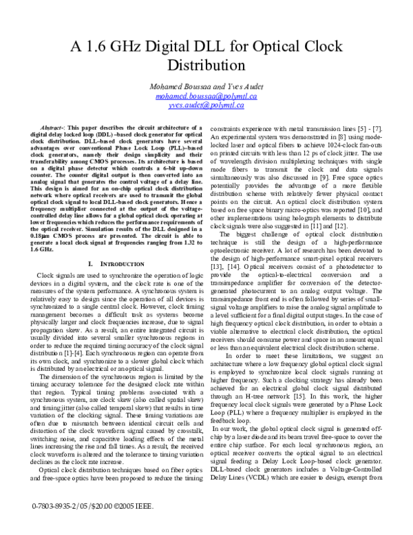 (PDF) A 1.6 GHz Digital DLL for Optical Clock-Distribution | Mohamed Boussaa - Academia.edu
