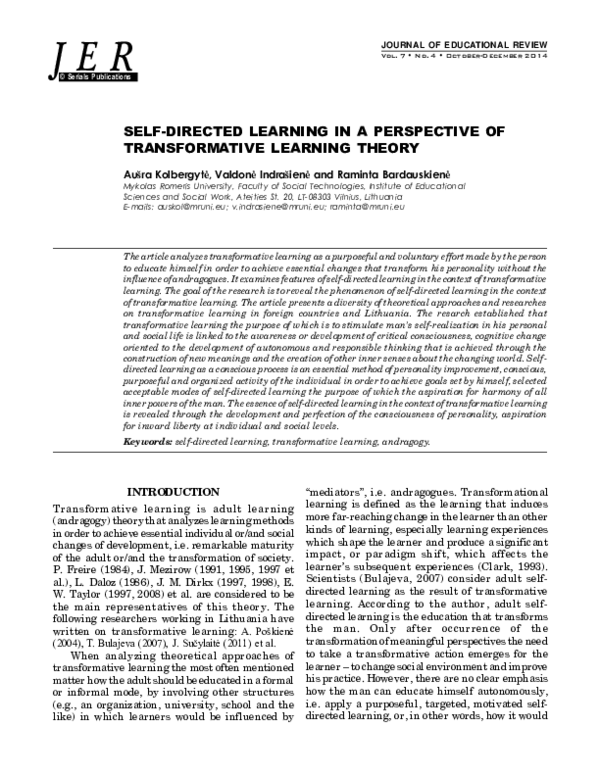 (PDF) Self-directed learning in a perspective of transformative learning theory
