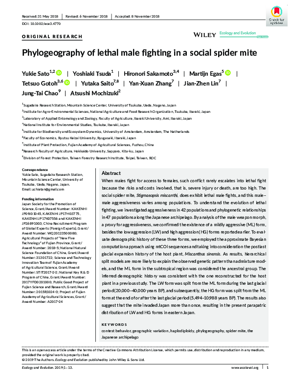 (PDF) Phylogeography of Male Fighting in Spider Mites