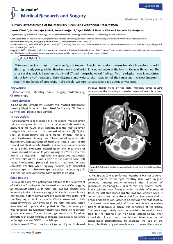 (PDF) Primary Osteosarcoma of the Maxillary Sinus: An Exceptional ...