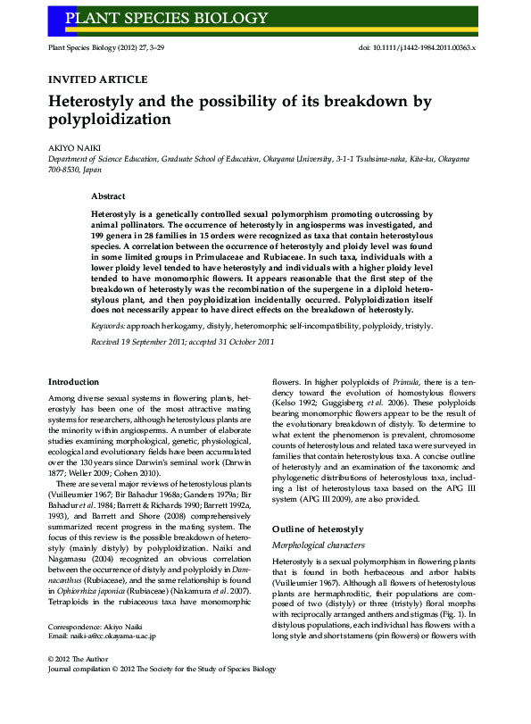 (PDF) Heterostyly and the possibility of its breakdown by polyploidization
