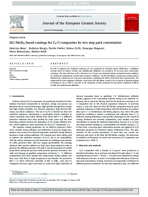 (PDF) SiC/MoSi2 based coatings for Cf/C composites by two step pack ...