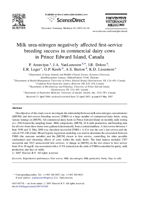 (PDF) Milk urea-nitrogen negatively affected first-service breeding ...