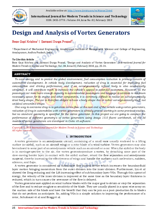 (PDF) Design and Analysis of Vortex Generators