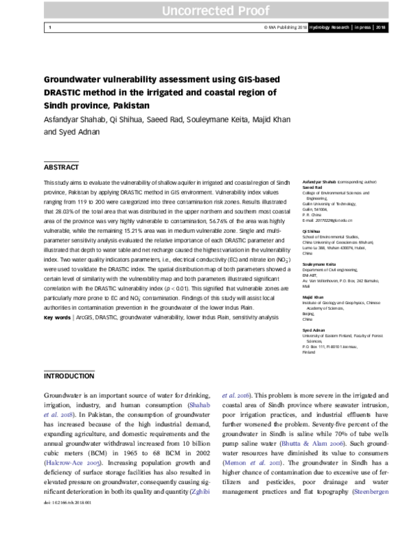 Pdf Groundwater Vulnerability Assessment Using Gis Based Drastic Model In The Upper Catchment