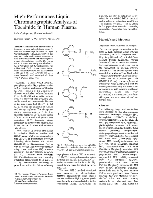 (PDF) High-Performance Liquid Chromatographic Analysis of Tocainide in ...