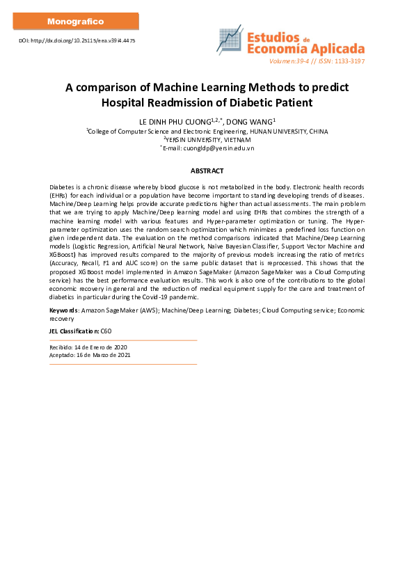 (PDF) A comparison of Machine Learning Methods to predict Hospital ...