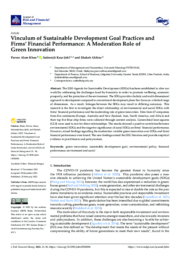 (PDF) Vinculum of Sustainable Development Goal Practices and Firms’ Financial Performance: A ...