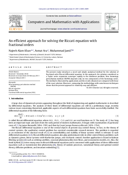 (PDF) An efficient approach for solving the Riccati equation with ...