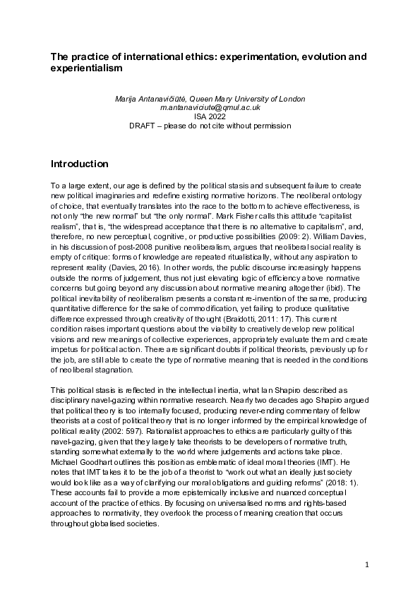 (PDF) The practice of international ethics: experimentation, evolution and experientialism