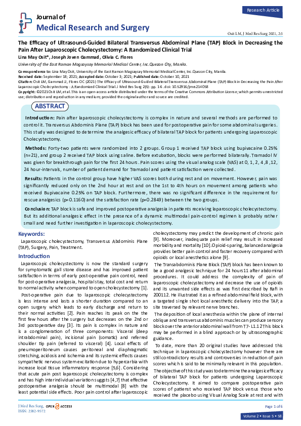 (PDF) The Efficacy of Ultrasound-Guided Bilateral Transversus Abdominal ...