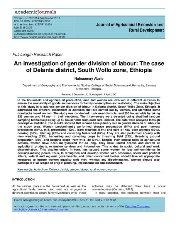 (PDF) An investigation of gender division of labour: The case of ...