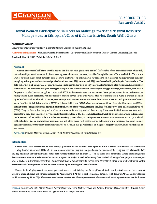 PDF EC AGRICULTURE Research Article Rural Women Participation In Decision Making Power And pdf-ec-agriculture-research-article-rural-women-participation-in-decision-making-power-and