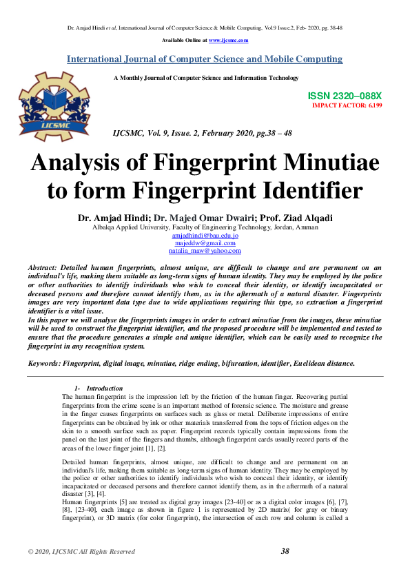 PDF Analysis Of Fingerprint Minutiae To Form Fingerprint Identifier pdf-analysis-of-fingerprint-minutiae-to-form-fingerprint-identifier