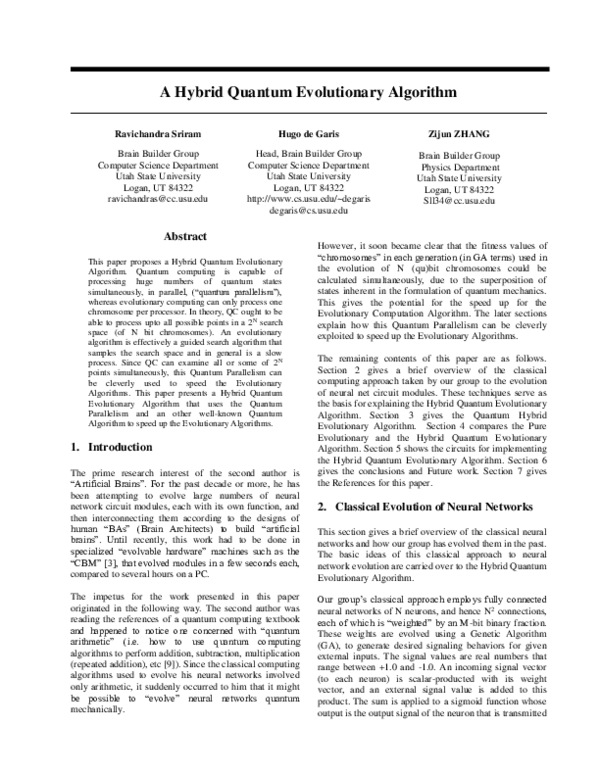 (PDF) A Hybrid Quantum Evolutionary Algorithm