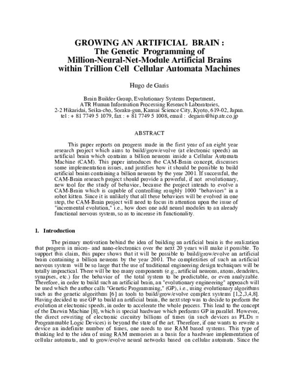 (PDF) GROWING AN ARTIFICIAL BRAIN : The Genetic Programming of Million ...