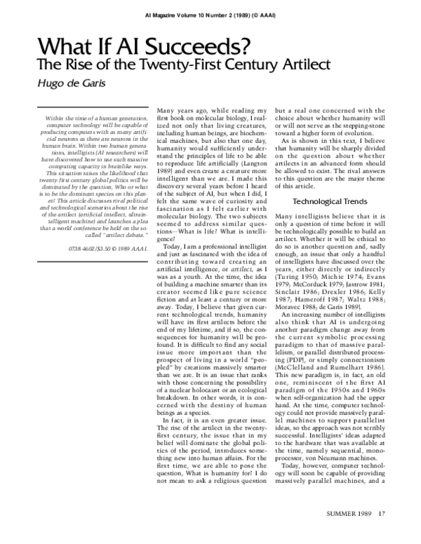 (PDF) What If AI Succeeds? The Rise of the Twenty-First Century Artilect