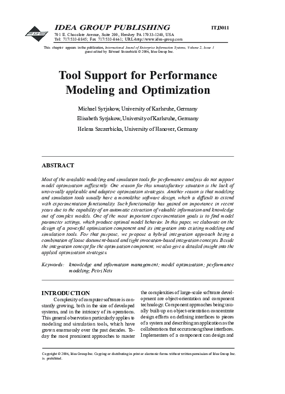 (PDF) Tool Support for Performance Modeling and Optimization