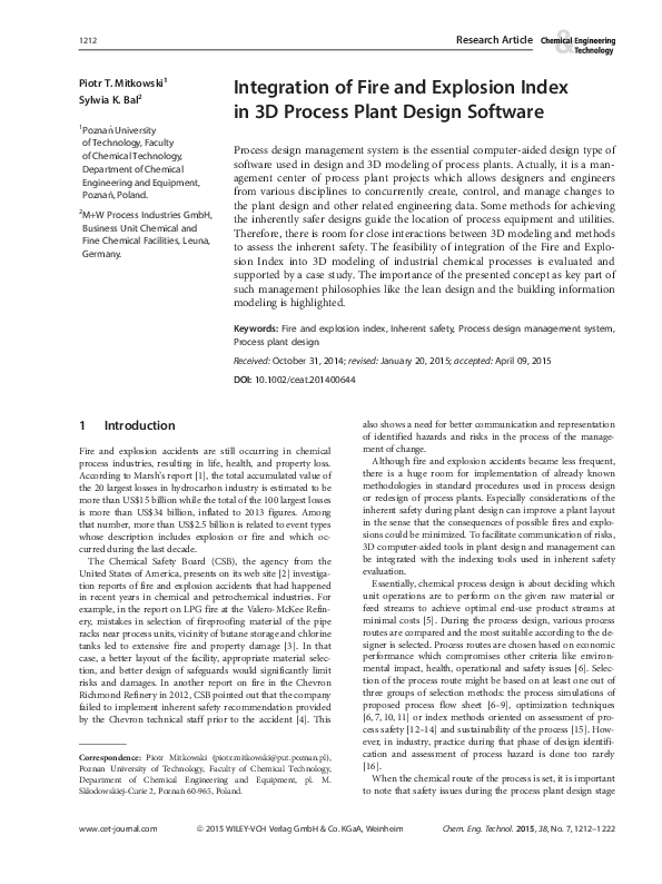 (PDF) Integration of Fire and Explosion Index in 3D Process Plant ...