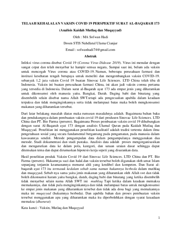 (PDF) Telaah Kehalalan Vaksin Covid
