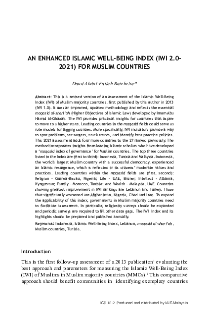 (PDF) An Enhanced Islamic Index of Well-Being (IWI 2.0-2021) for Muslim ...