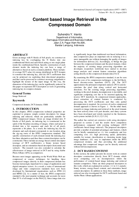(PDF) Content based Image Retrieval in the Compressed Domain
