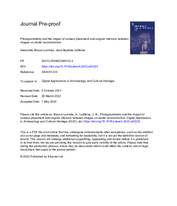 (PDF) Journal Pre-proof Photogrammetry and the impact of camera ...
