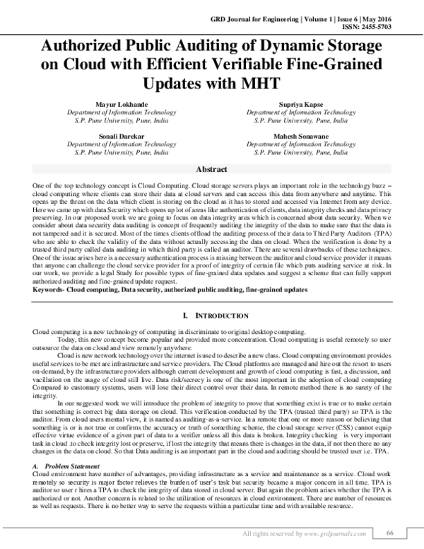 (PDF) Authorized Public Auditing of Dynamic Storage on Cloud with ...