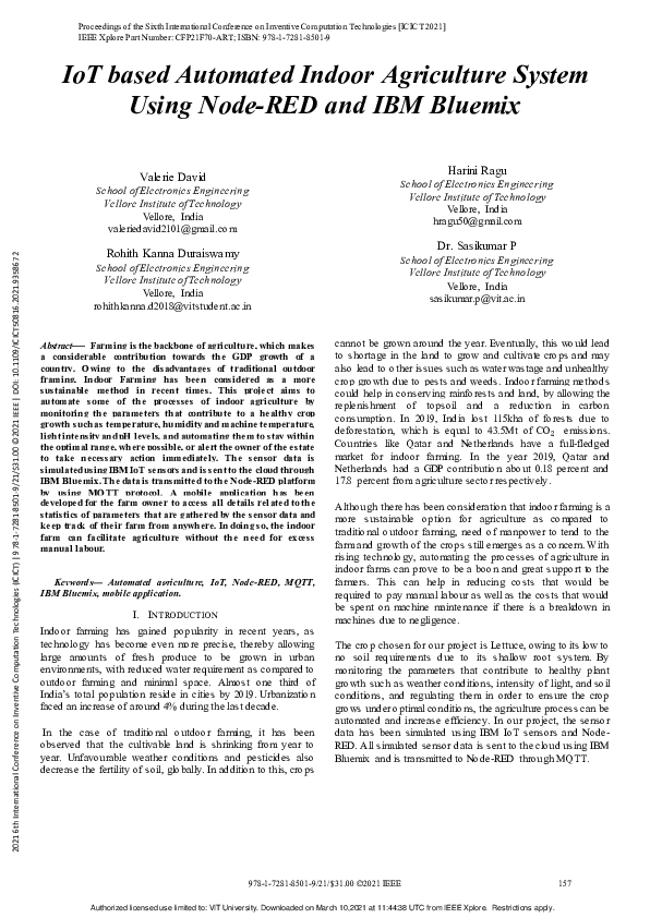 (PDF) IoT based Automated Indoor Agriculture System Using Node-RED and ...