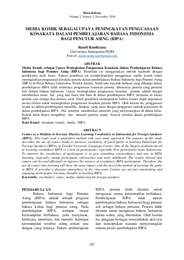 (PDF) Media Komik Sebagai Upaya Peningkatan Penguasaan Kosakata Dalam Pembelajaran Bahasa ...