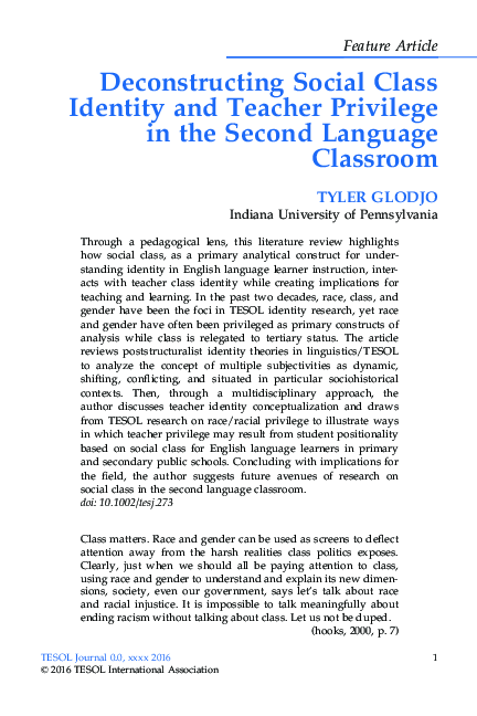 (PDF) Deconstructing Social Class Identity and Teacher Privilege in the ...