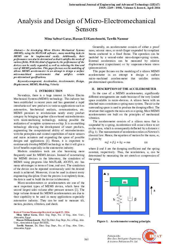 (PDF) Analysis and Design of MicroElectromechanical Sensors