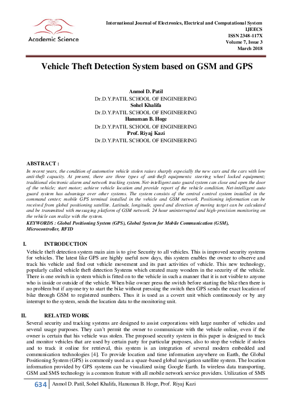 (PDF) Vehicle Theft Detection System based on GSM and GPS