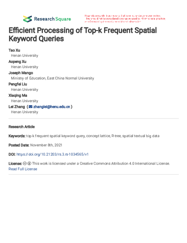 (PDF) Efficient Processing of Top-k Frequent Spatial Keyword Queries