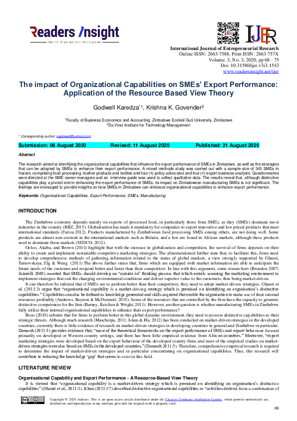 (PDF) The Impact of Organizational Capabilities on SMEs Export ...