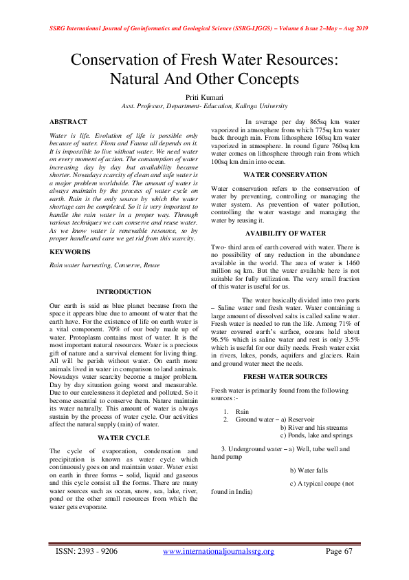 (PDF) Conservation of Fresh Water Resources: Natural And Other Concepts