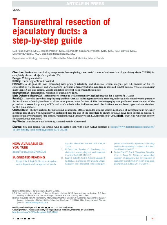 (PDF) Transurethral Resection of the Ejaculatory Ducts in Treatment of ...