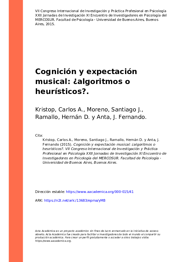 (PDF) Cognición y Expectación Musical: ¿Algoritmos O Heurísticos?