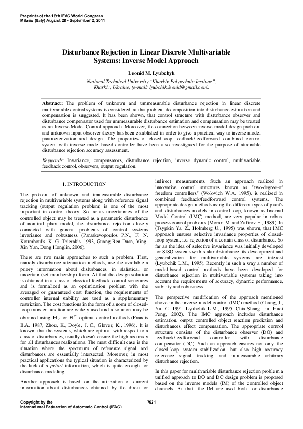 (PDF) Disturbance Rejection in Linear Discrete Multivariable Systems ...