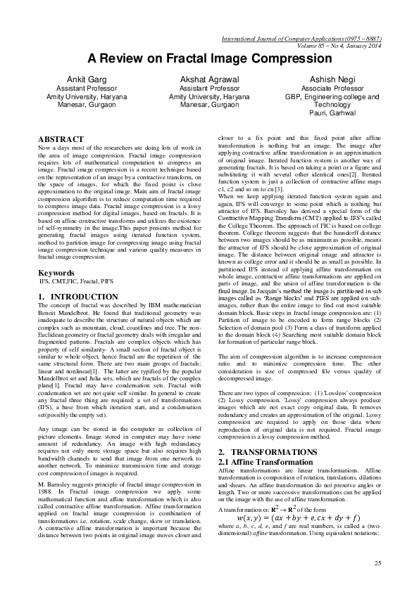Pdf A Review On Fractal Image Compression