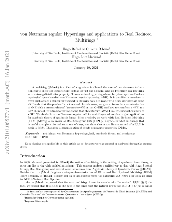 Pdf Von Neumann Regular Hyperrings And Applications To Real Reduced Multirings