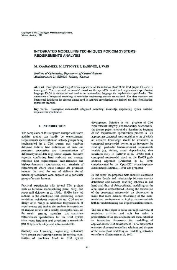 (PDF) Integrated Modelling Techniques for CIM systems Requirements Analysis | Jüri Vain ...
