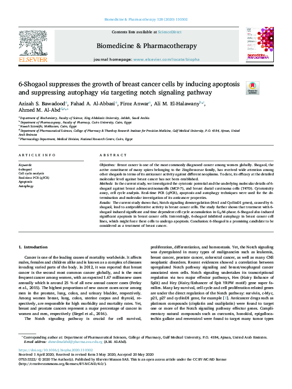 (PDF) 6-Shogaol suppresses the growth of breast cancer cells by ...