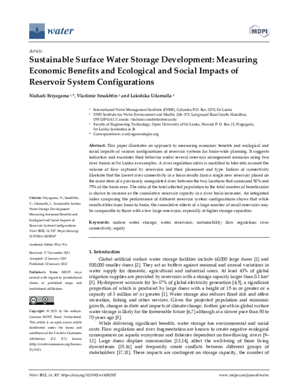 (PDF) Sustainable Surface Water Storage Development: Measuring Economic ...