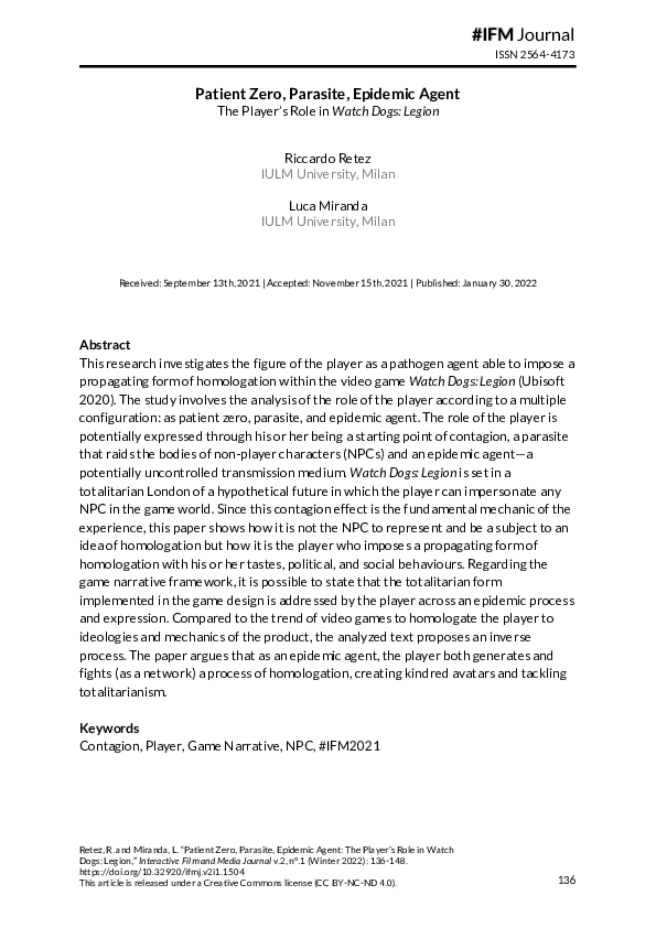 (PDF) Patient Zero, Parasite, Epidemic Agent